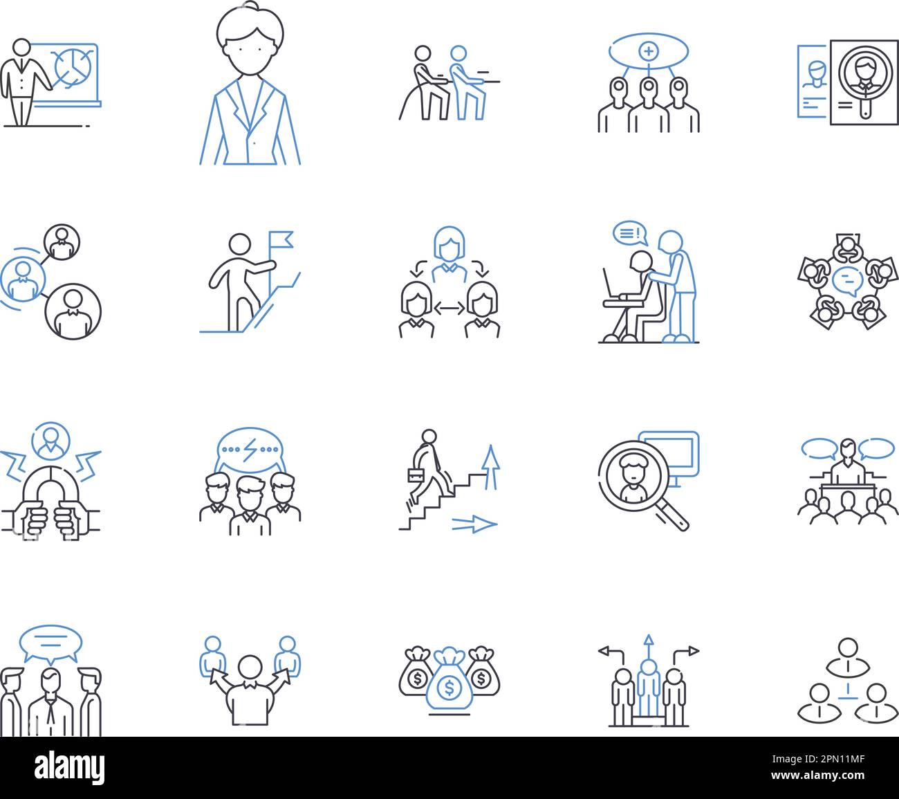 Sammlung von Symbolen für den Arbeitsablauf von Mitarbeitern. Personal ...