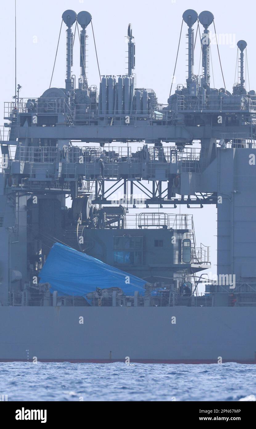 Crew members of the Chihaya, a submarine rescue ship of the Japan ...