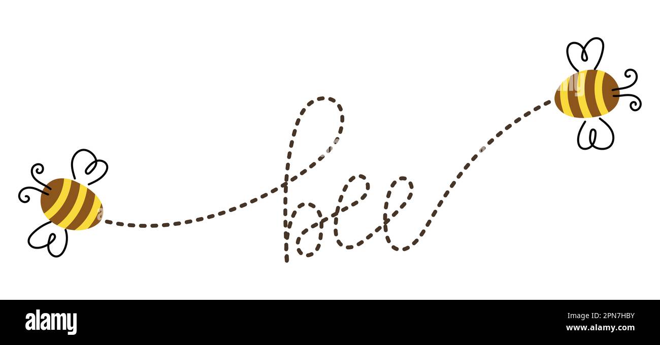 Cartoon Biene fliegt auf einer gepunkteten Route - lustige ...