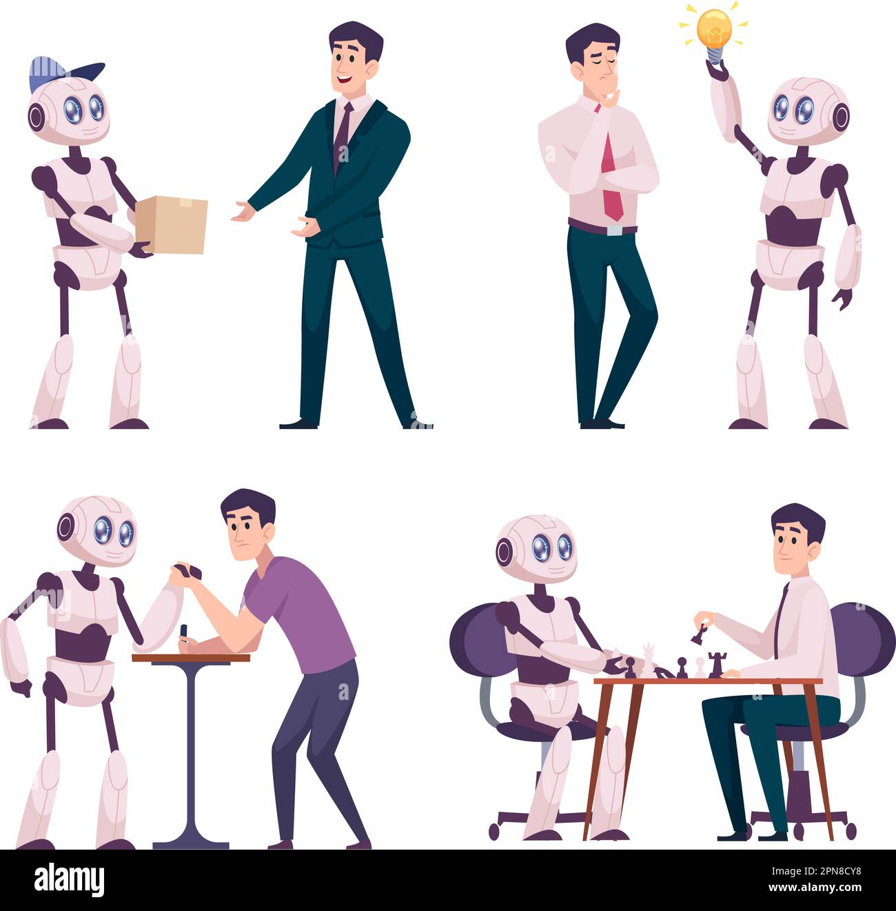 Menschen und Roboter. Geschäftsbeziehungen und Konversation in der Nähe ...