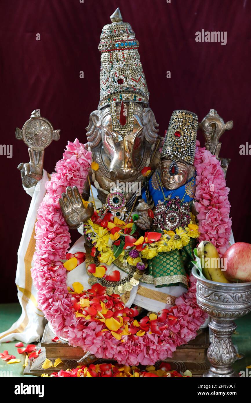 hindu-Tempel von Sri Krishnan. Hayagriva ist der gott des Wissens und der Weisheit, mit einem ...