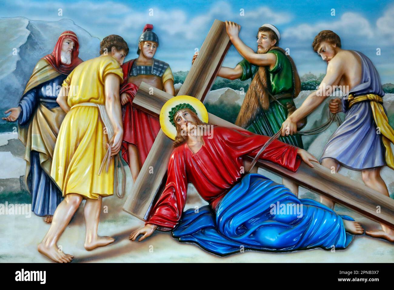 Fatima Kirche. Leidenschaft Christi. Weg vom Kreuz. 9. Station: Jesus fällt zum dritten Mal. Ho ...