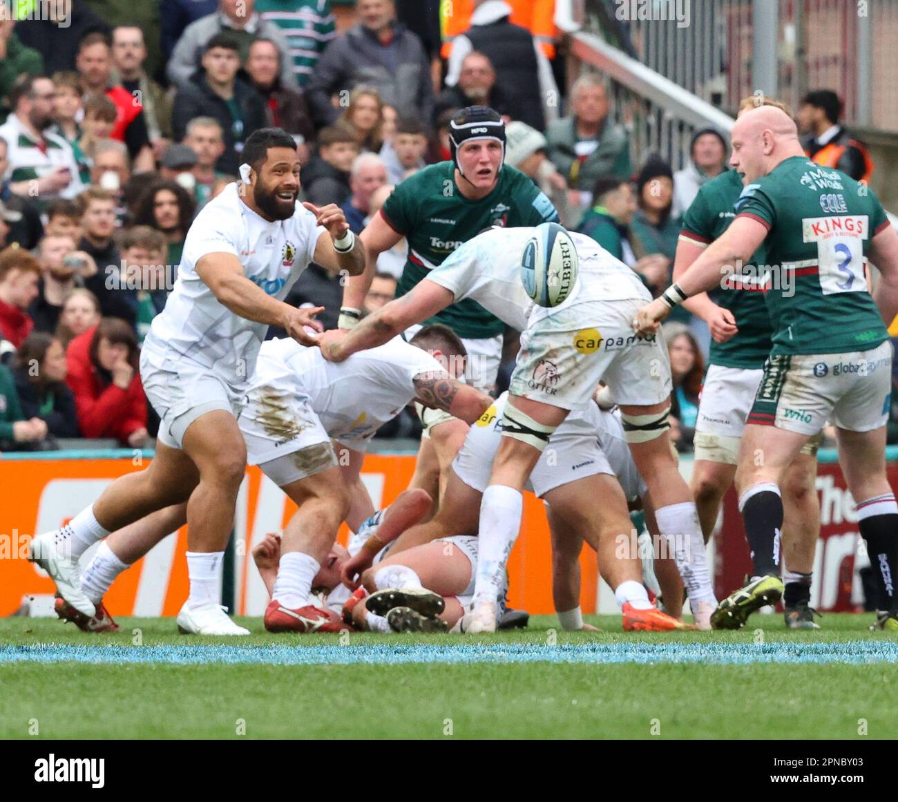 16.04.2023 Leicester, England. Rugby-Union. Exeters Scott Sio in Aktion ... 16.04.2023 Leicester, England. Rugby-Union. Exeters Scott Sio in Aktion ...