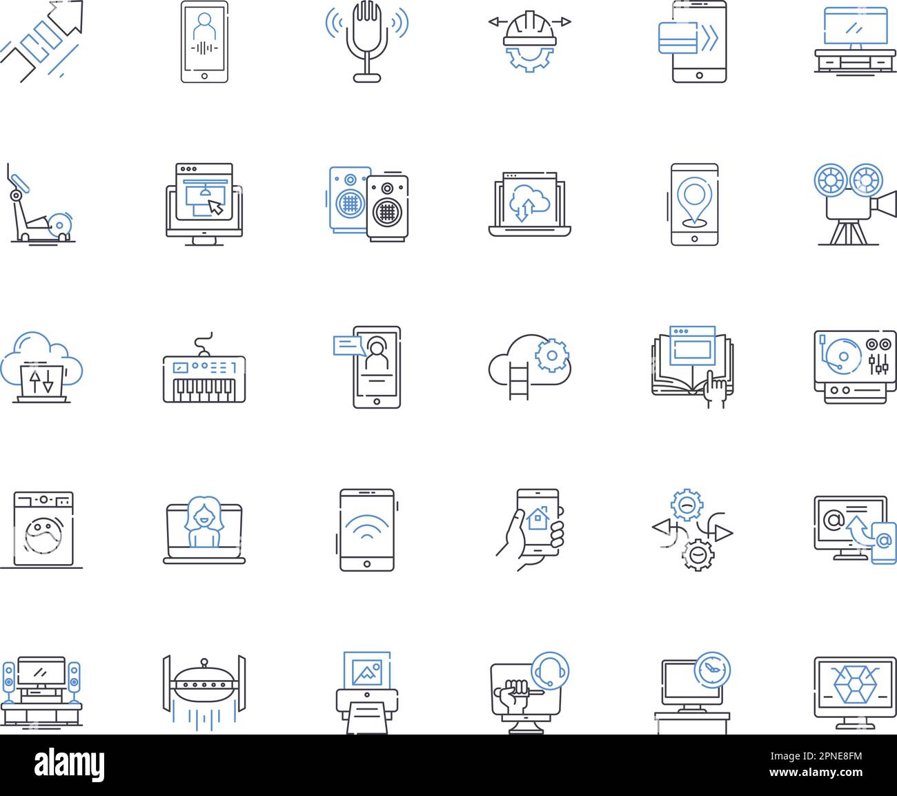 Sammlung der Liniensymbole für virtuelle Assistenten. Produktivität ...