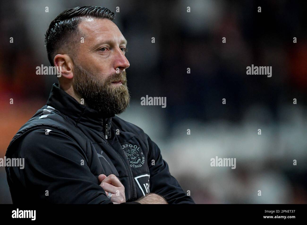 Blackpool Manager Stephen Dobbie beim Sky Bet Championship-Spiel ...