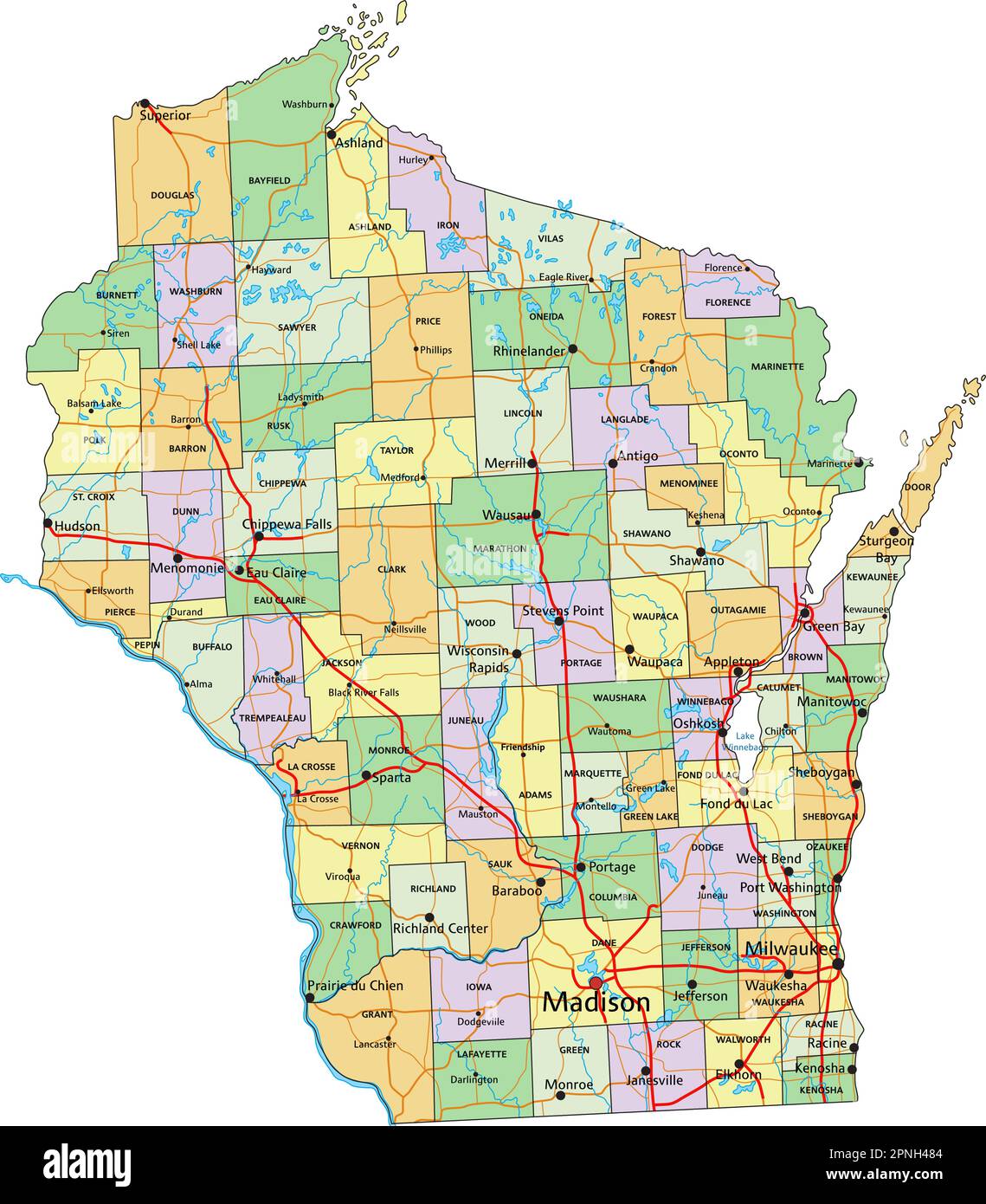 Wisconsin political map -Fotos und -Bildmaterial in hoher Auflösung – Alamy