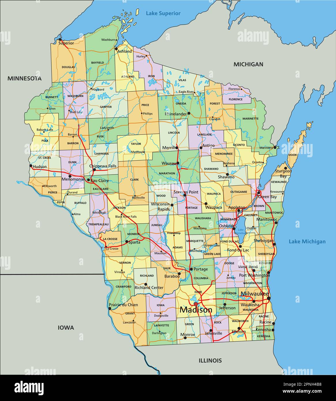 Wisconsin political map -Fotos und -Bildmaterial in hoher Auflösung – Alamy