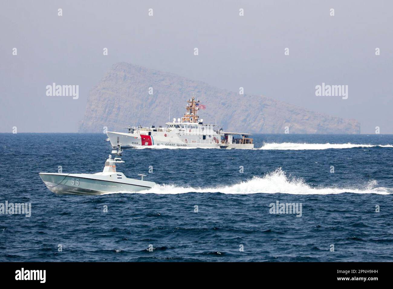 A U.S. Navy L3 Harris Arabian Fox MAST-13 drone boat and the U.S. Coast ...
