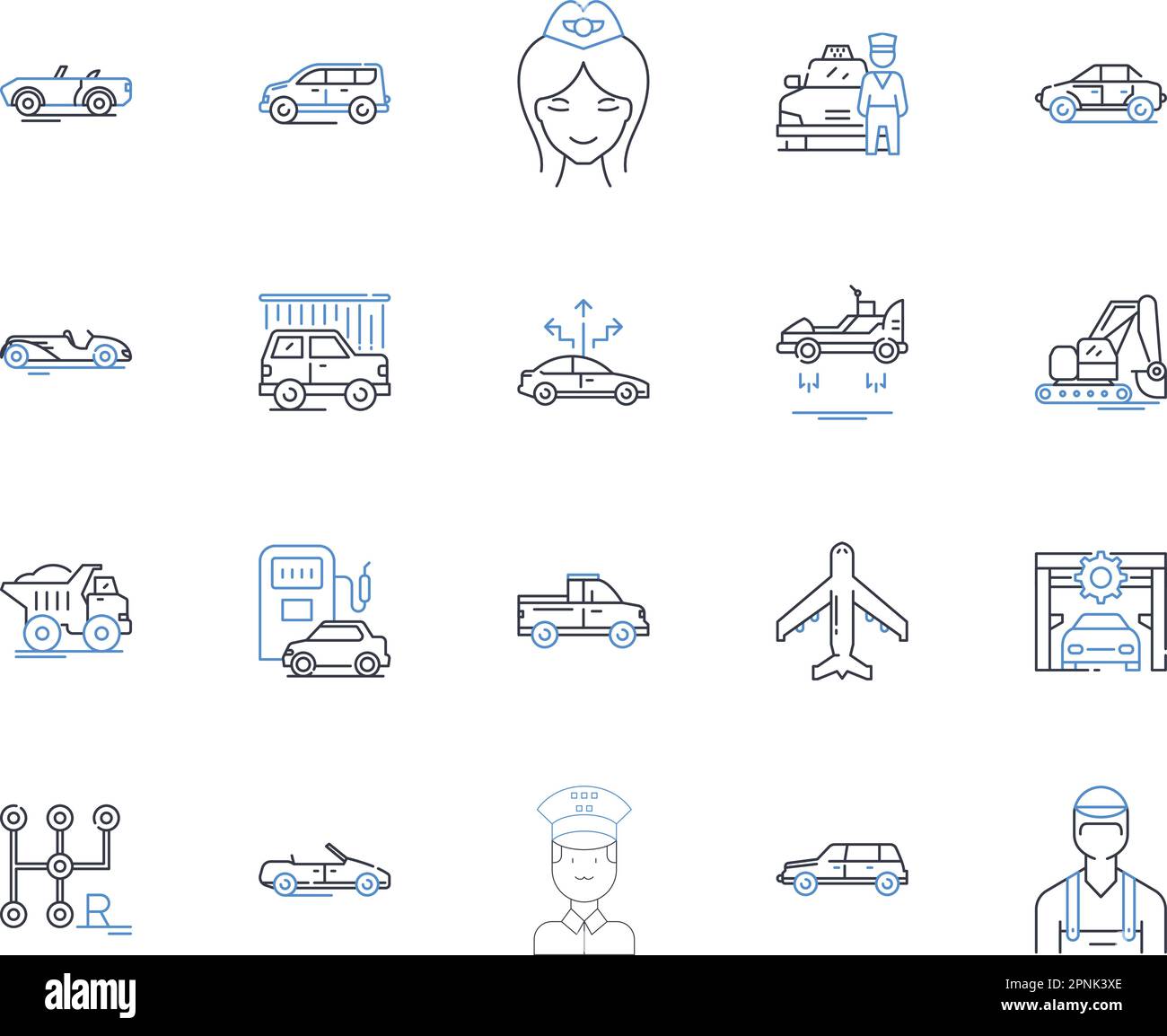 Symbolsammlung für motorisierte Transportlinien. Auto, Fahrrad ...