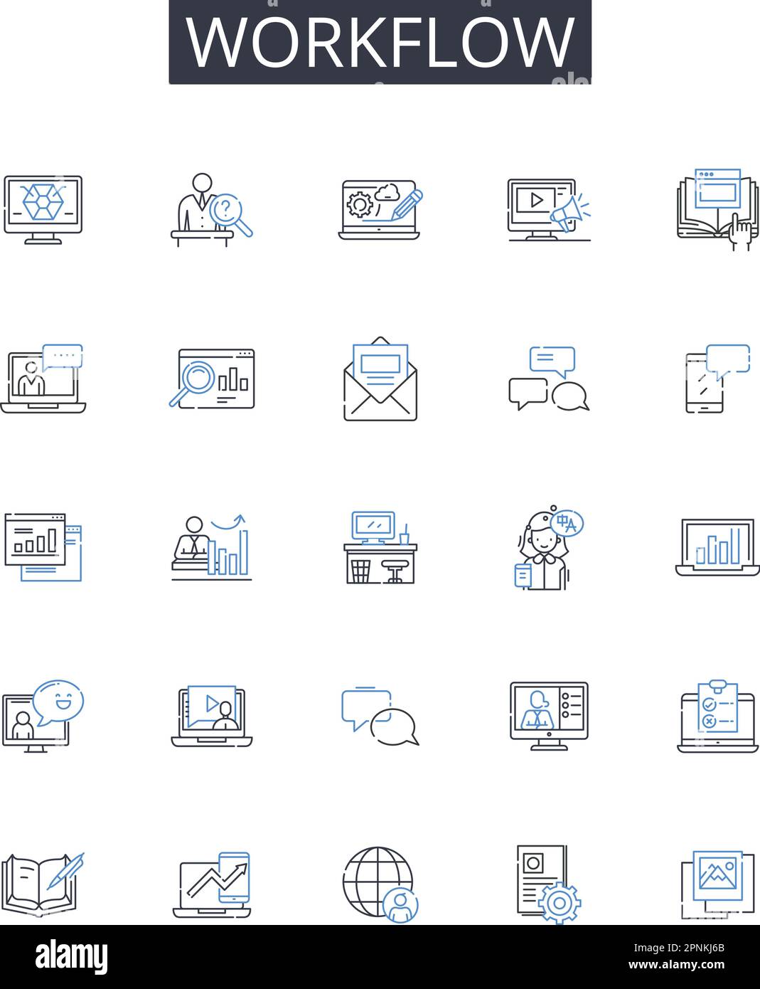 Symbolsammlung für Workflow-Zeilen. Geschäftsprozess, Tasksystem ...