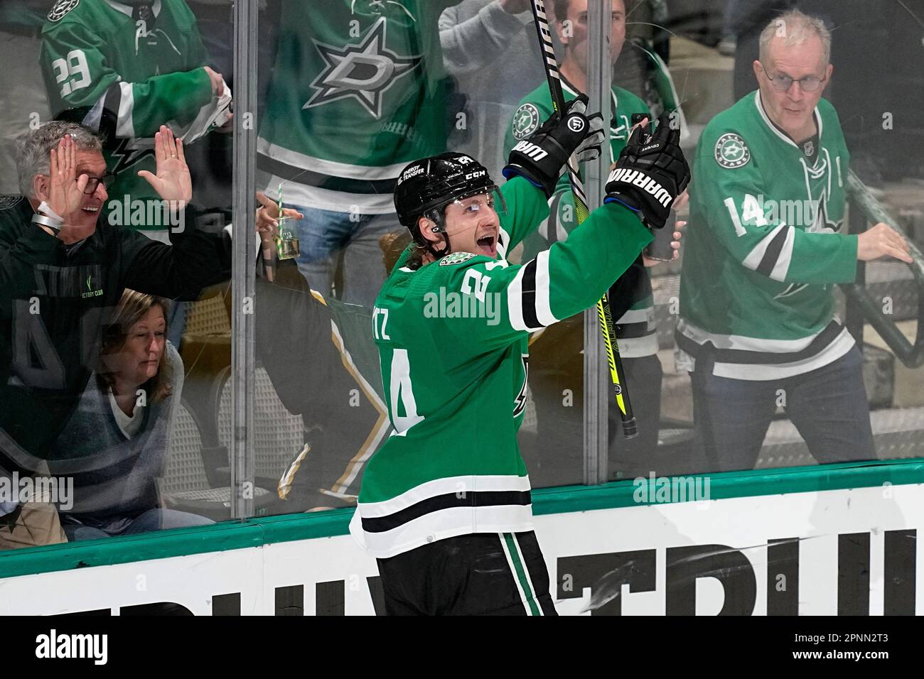 Dallas Stars center Roope Hintz celebrates after scoring his third goal ...
