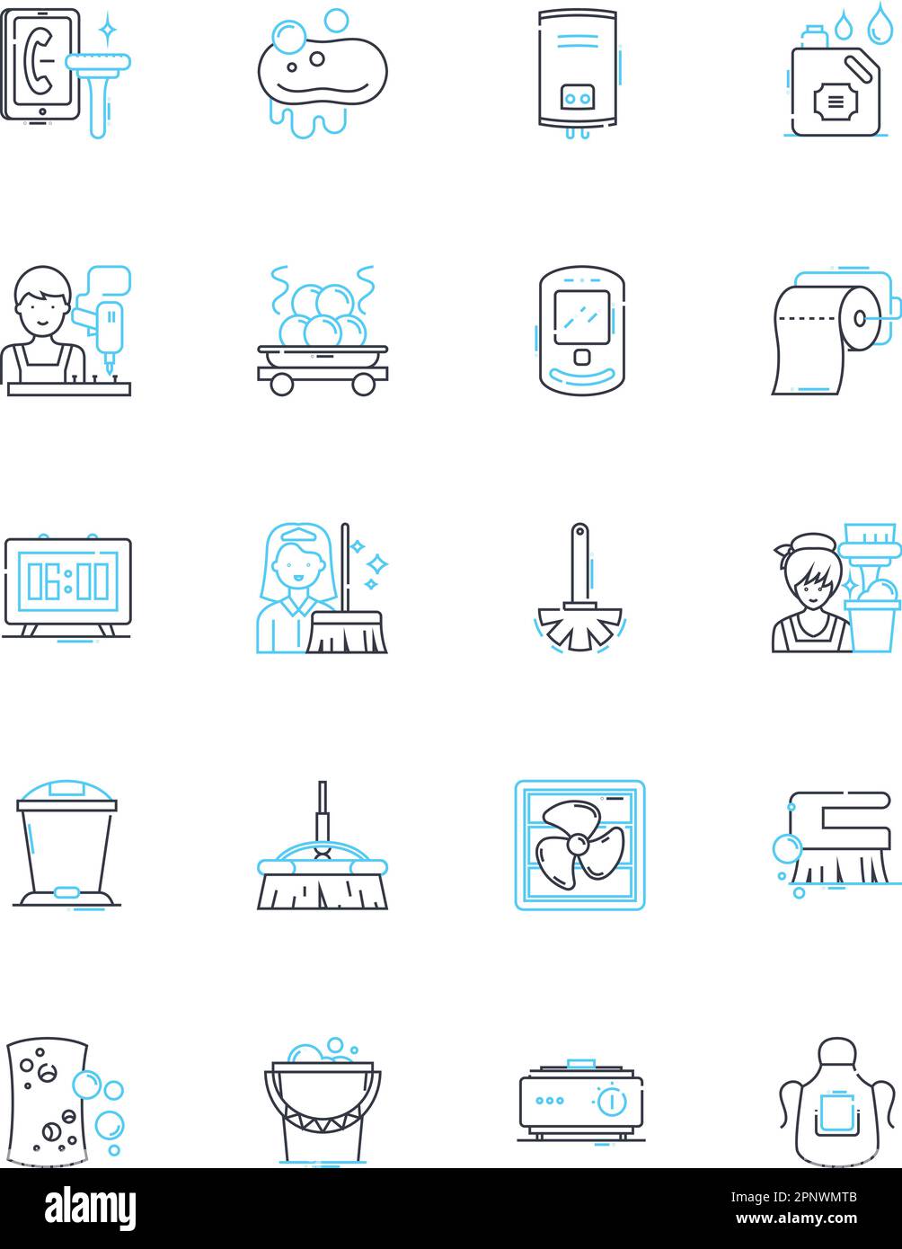 Linearer Symbolsatz für Sweeping-Service. Sauber, Ordentlich, Fegen ...