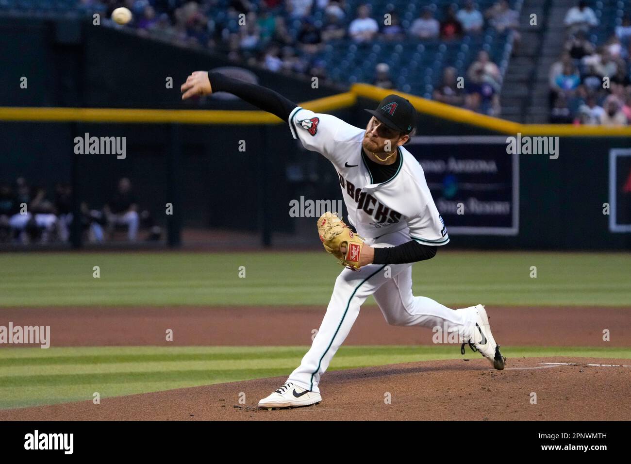 Arizona Diamondbacks pitcher Ryne Nelson throws to a San Diego Padres batter during the first ...