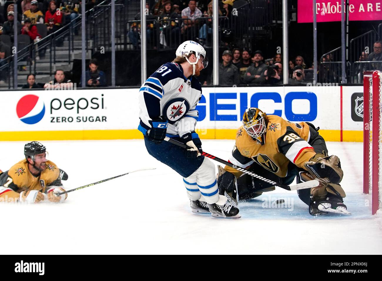 Winnipeg Jets left wing Kyle Connor (81) attempts to score against ...