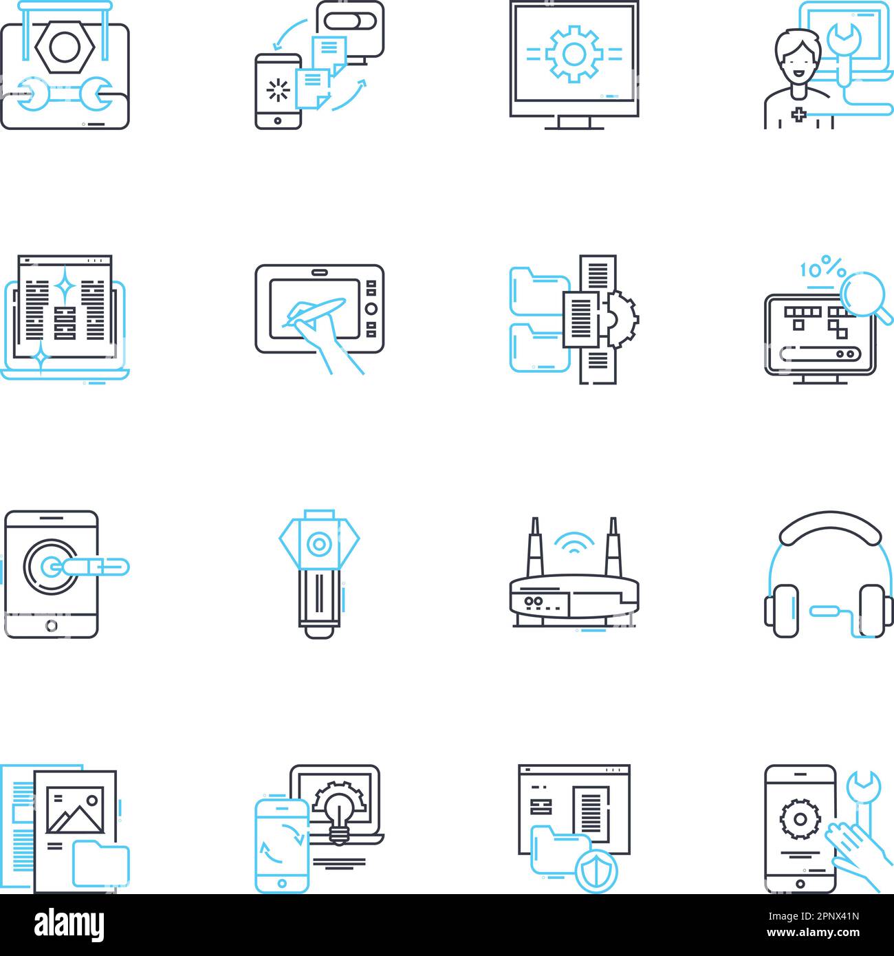Lineare Symbole für Deep Learning. Neurale Nerven, künstliche Intelligenz, maschinelles Lernen ...