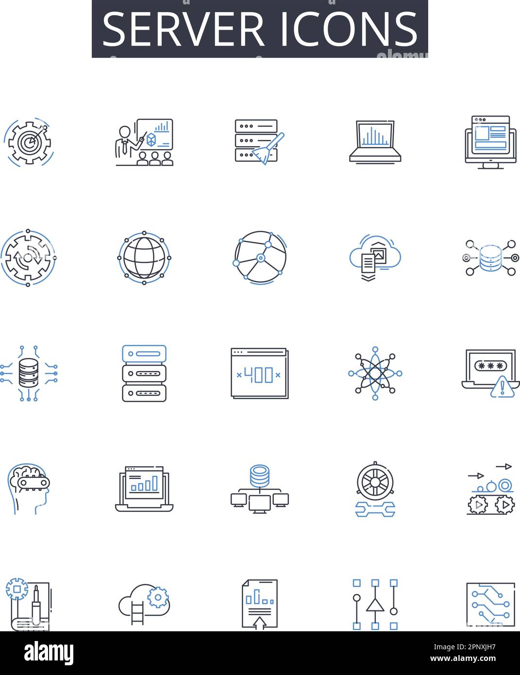 Sammlung der Liniensymbole für Server. Computersymbole, Desktop ...