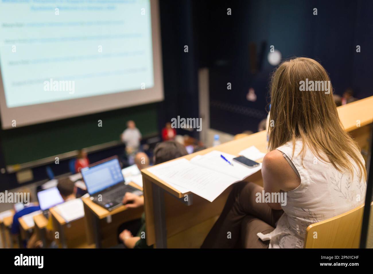 Konferenz und Präsentation. Publikum im Saal. Business und ...