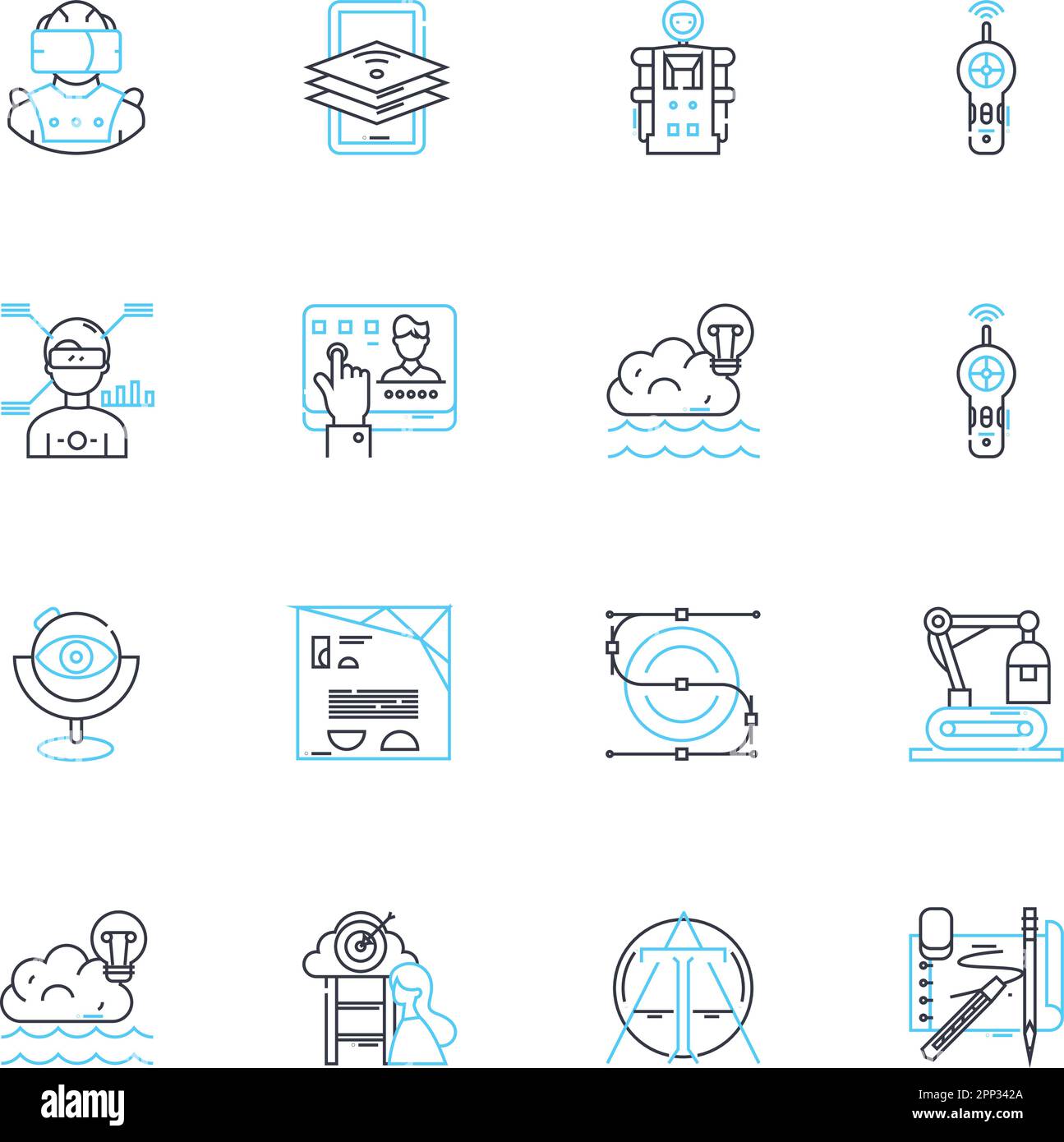 Linearer Symbolsatz für technische Zeichnungen. Blueprint, Schaltplan ...