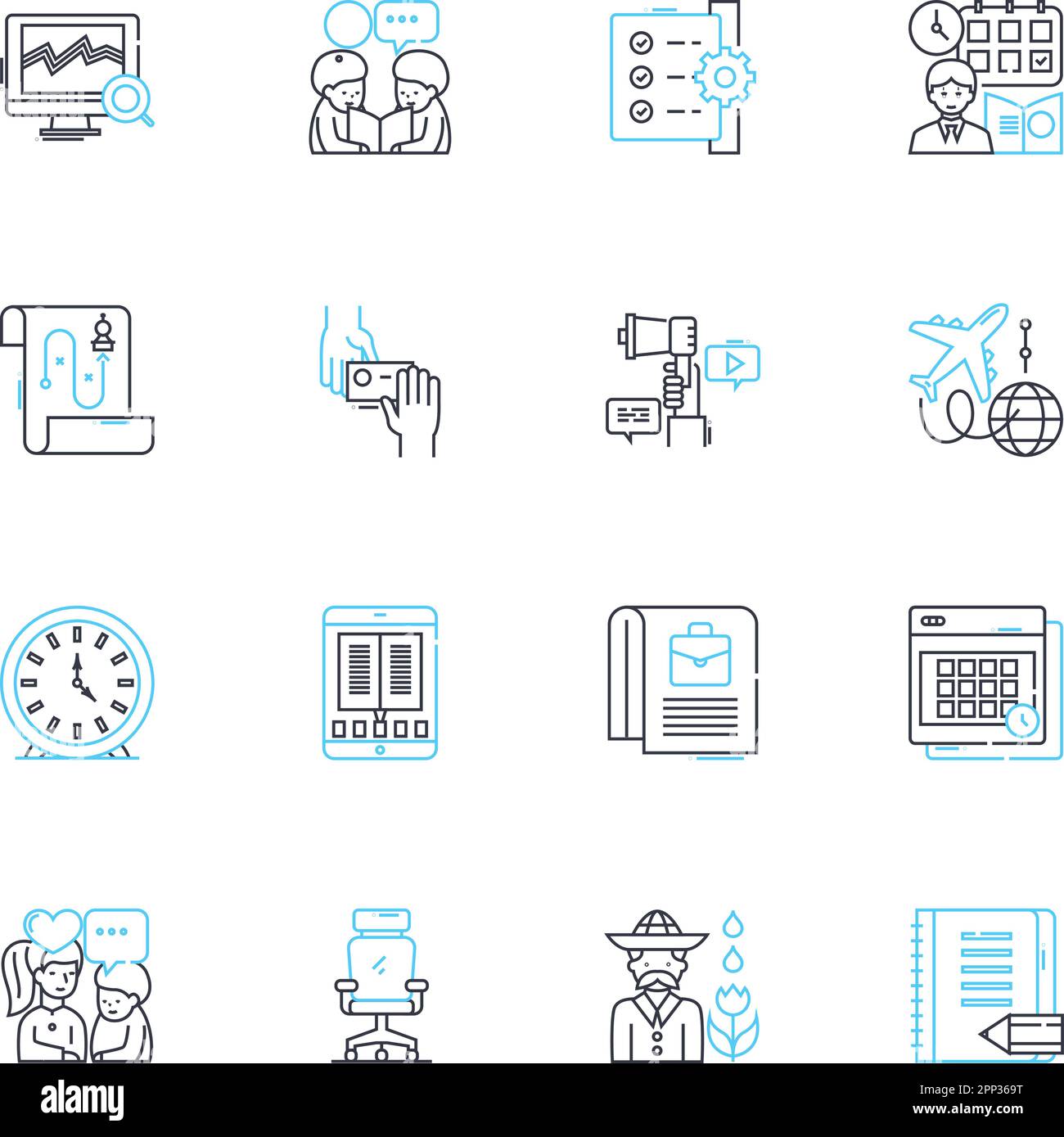 Lineare Symbole für Planer festgelegt. Organisation, Zeitmanagement ...