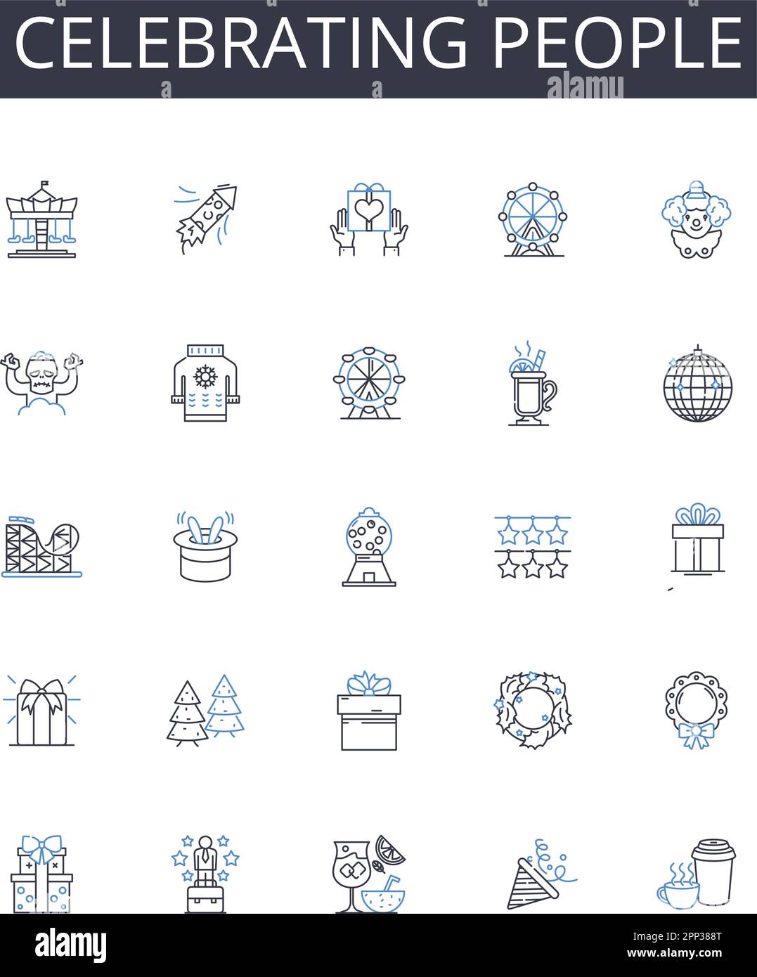 Kollektion mit „People“-Liniensymbolen. Helden applaudieren, Triumphe ...