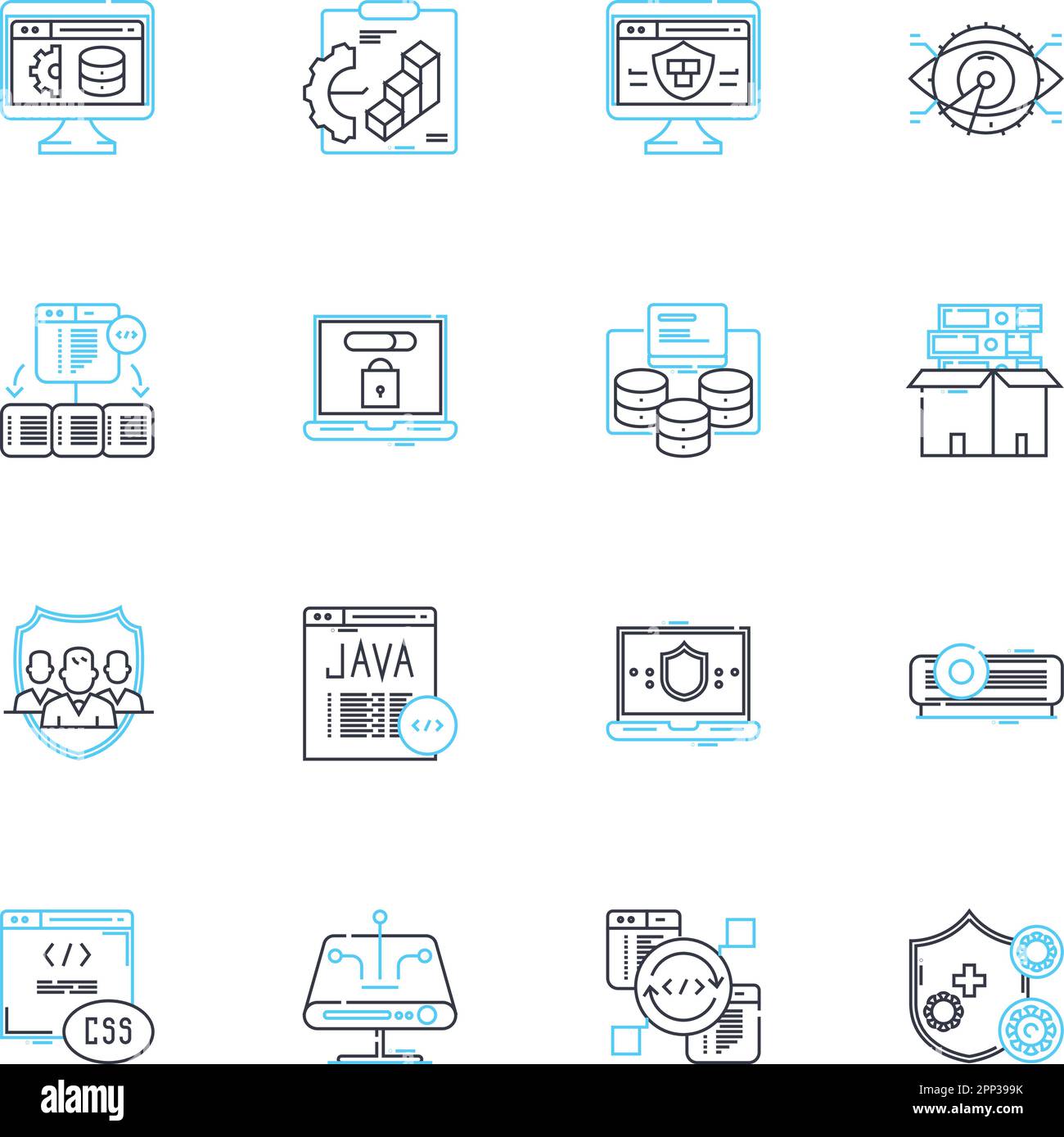 Lineare Symbole für Digital Defense eingestellt. Cybersicherheit ...