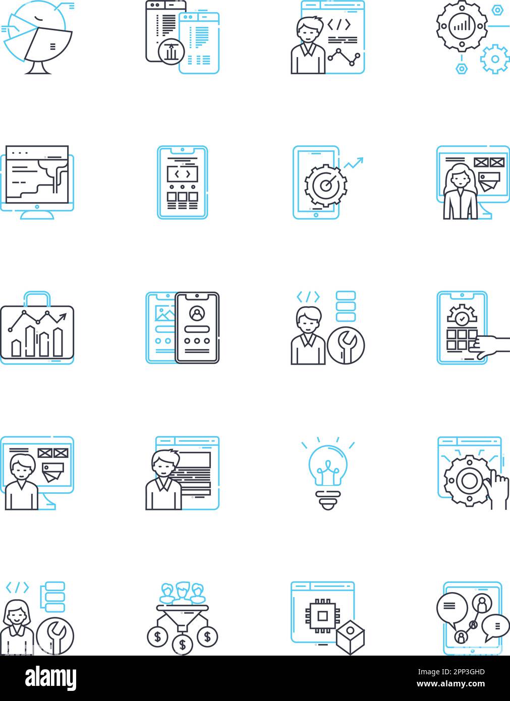 Lineare Symbole für Webwerbung. Banner, Click-Through, Content ...