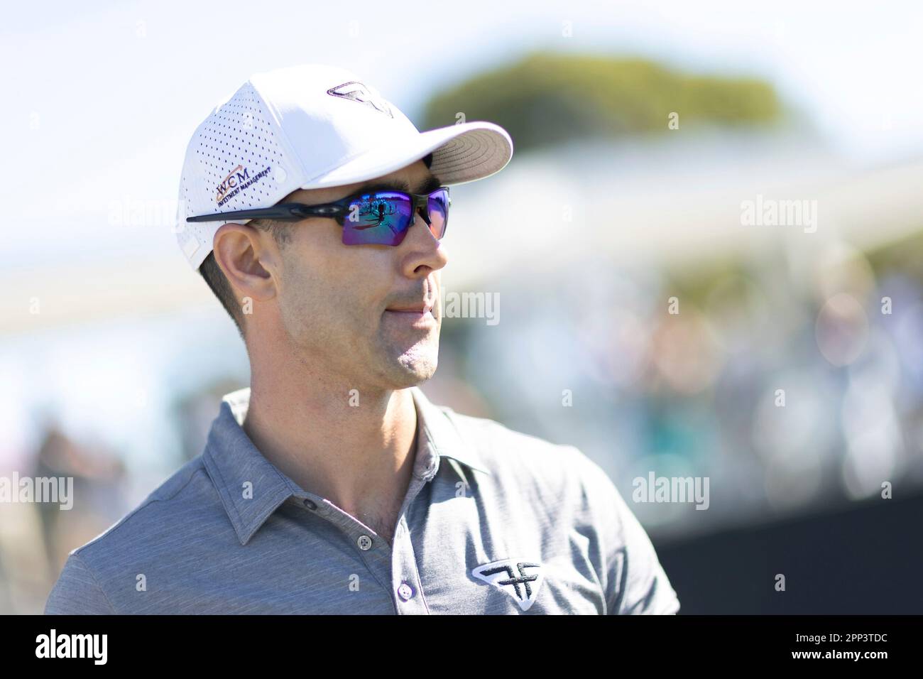 Cameron Tringale of HyFlyers GC looks on from the driving range during ...