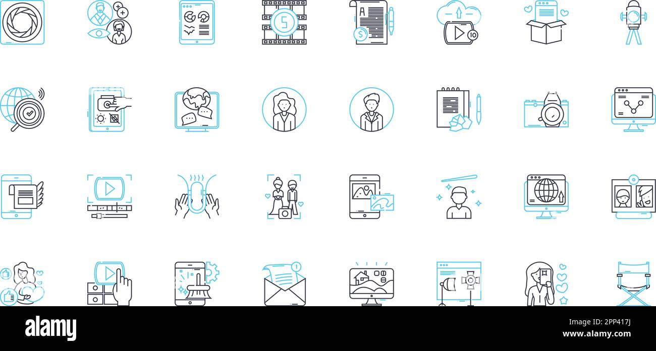 Nachrichten Medien Lineare Symbole gesetzt. Journalismus, Rundfunk, Schlagzeilen ...
