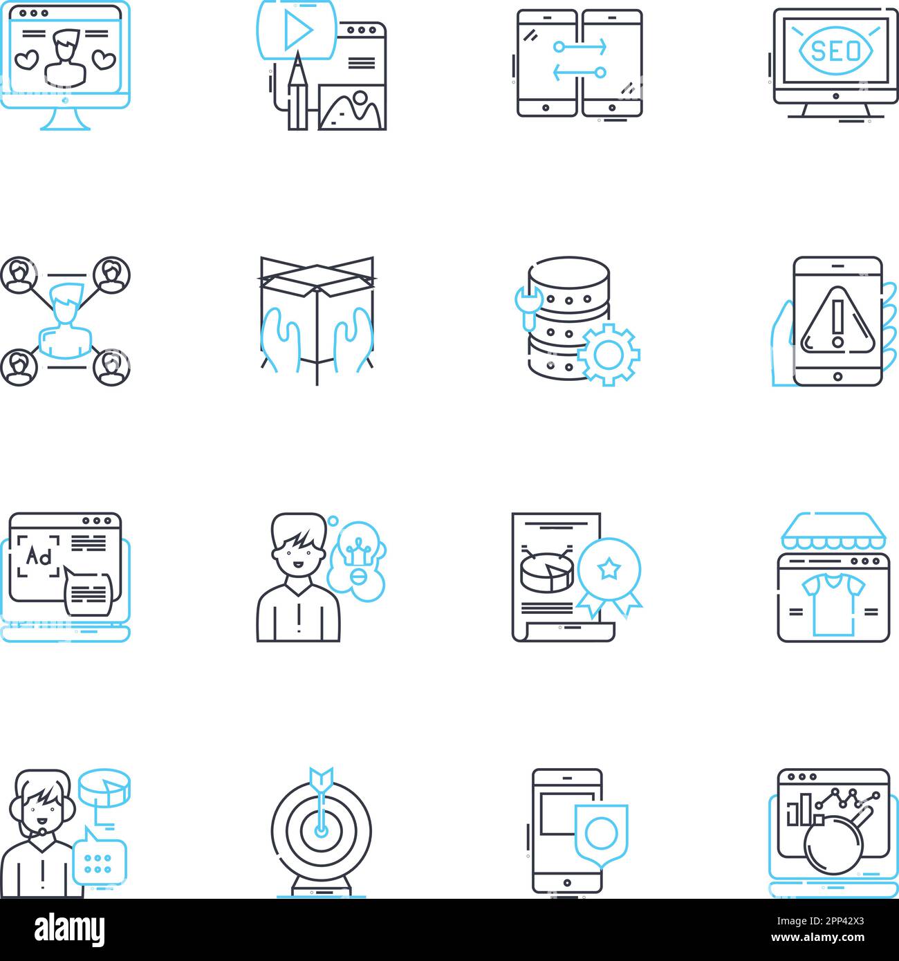 Lineare Symbole für Markenwerbung festgelegt. Bewusstsein, Engagement ...