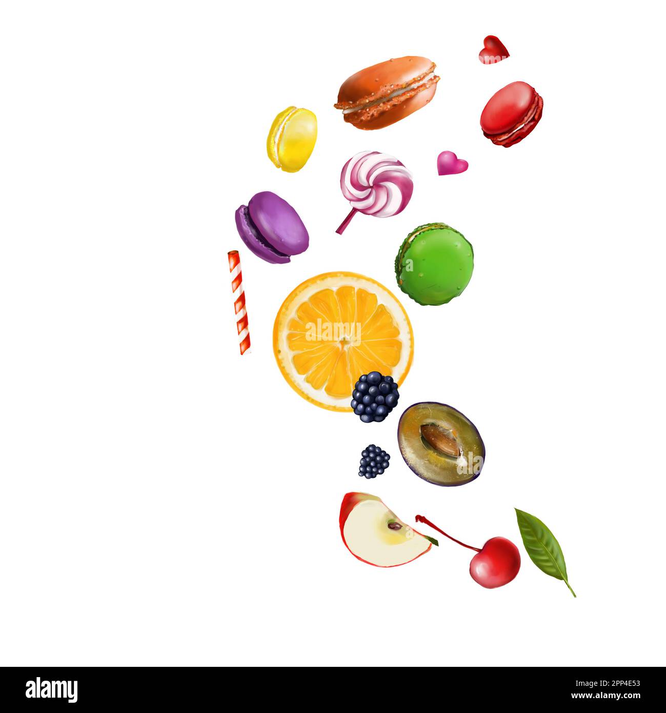 Makronen mit Lutscher, Kirsche, Orange, Pflaume, Apfel. Die Abbildungen ... Makronen mit Lutscher, Kirsche, Orange, Pflaume, Apfel. Die Abbildungen ...