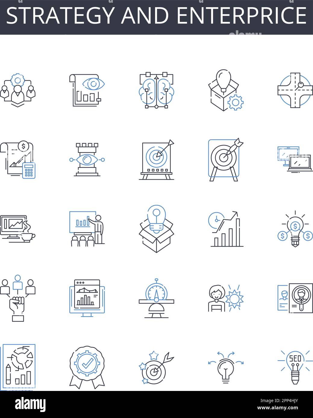 Symbolsammlung für Strategie und Buchungspreis. Taktik, Plan, Ansatz ...