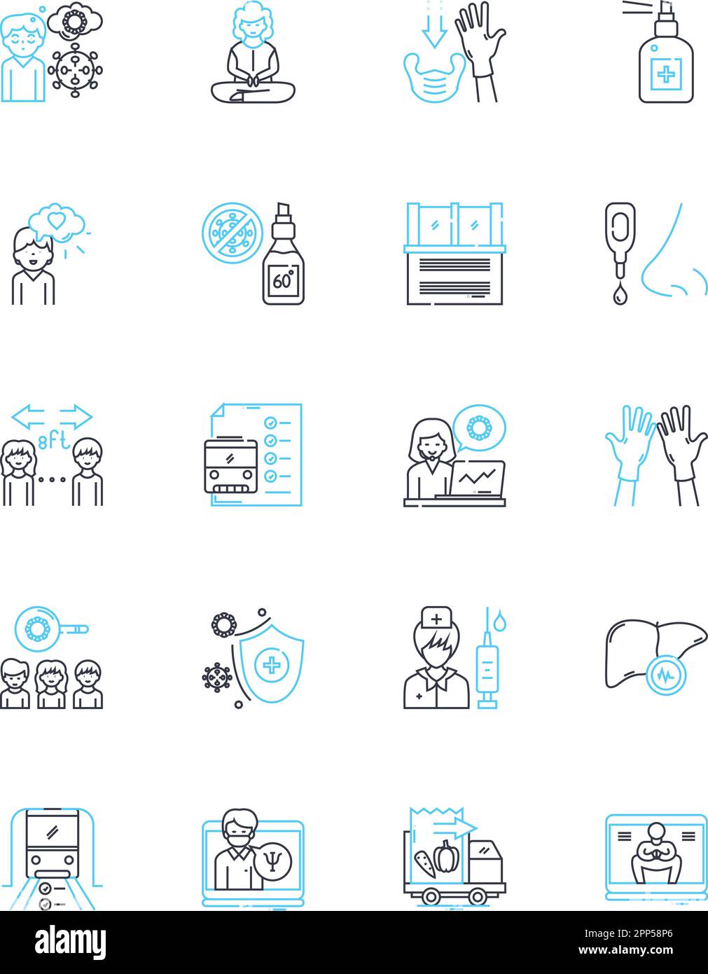 Lineare Symbole für globale Krisen festgelegt. Pandemie, Rezession ...