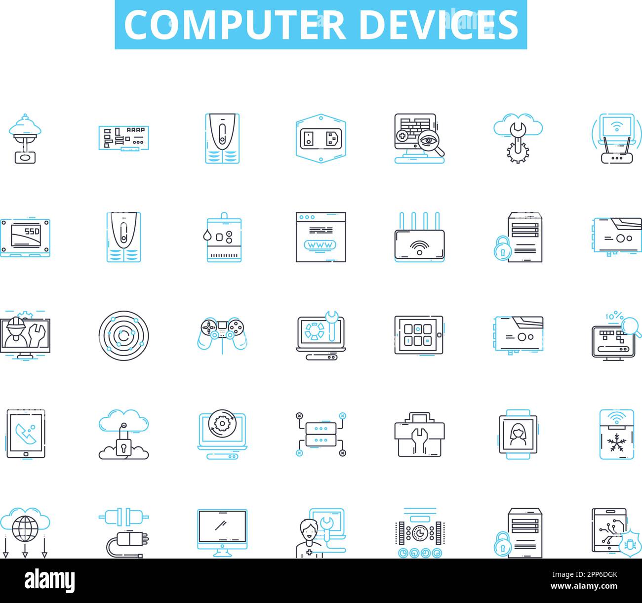 Lineare Symbole für Computergeräte festgelegt. Tastatur, Maus, Monitor ...