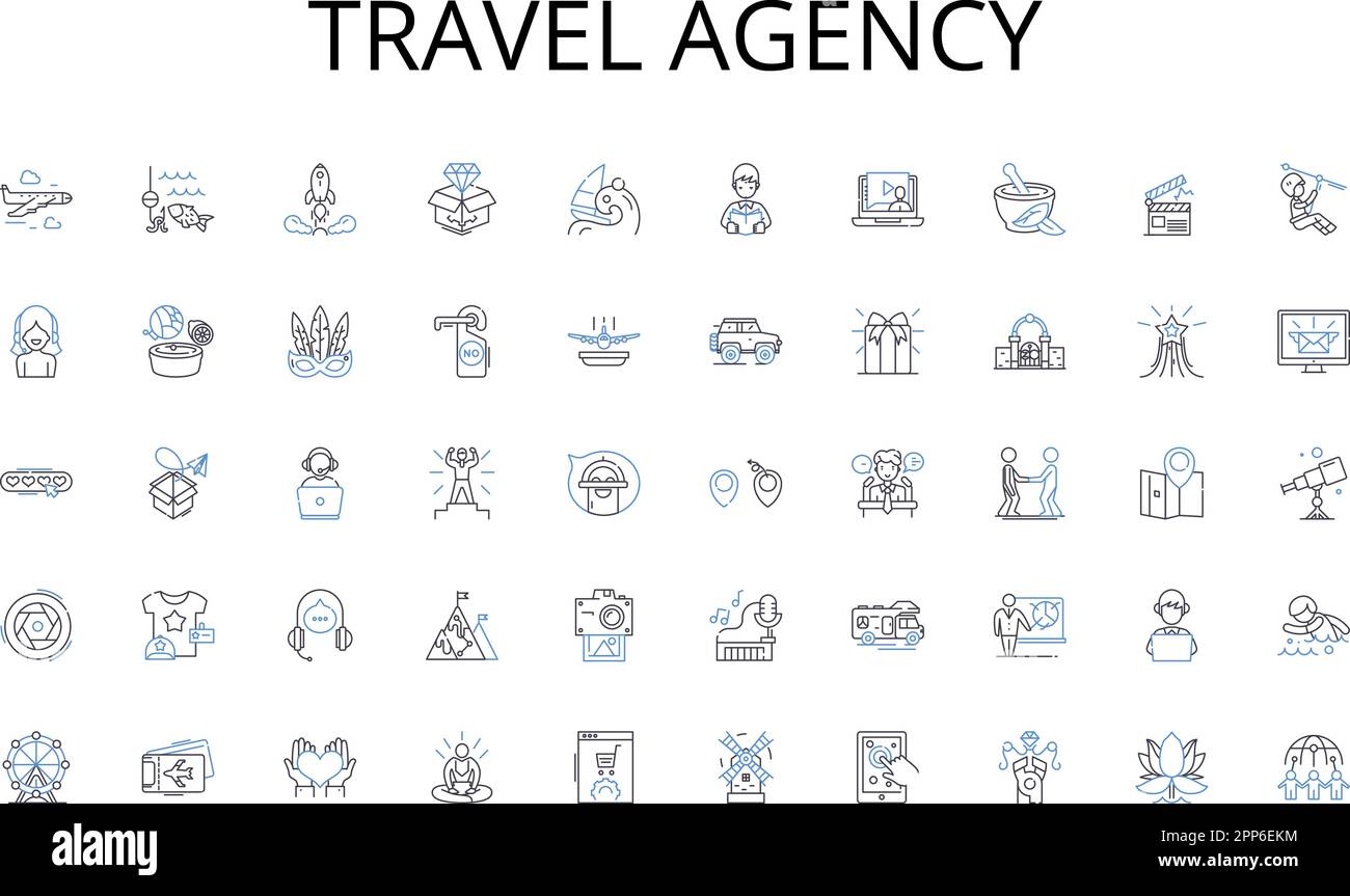 Icons-Sammlung für Reisebüro-Linien. Logistik, Transport, Fracht ...