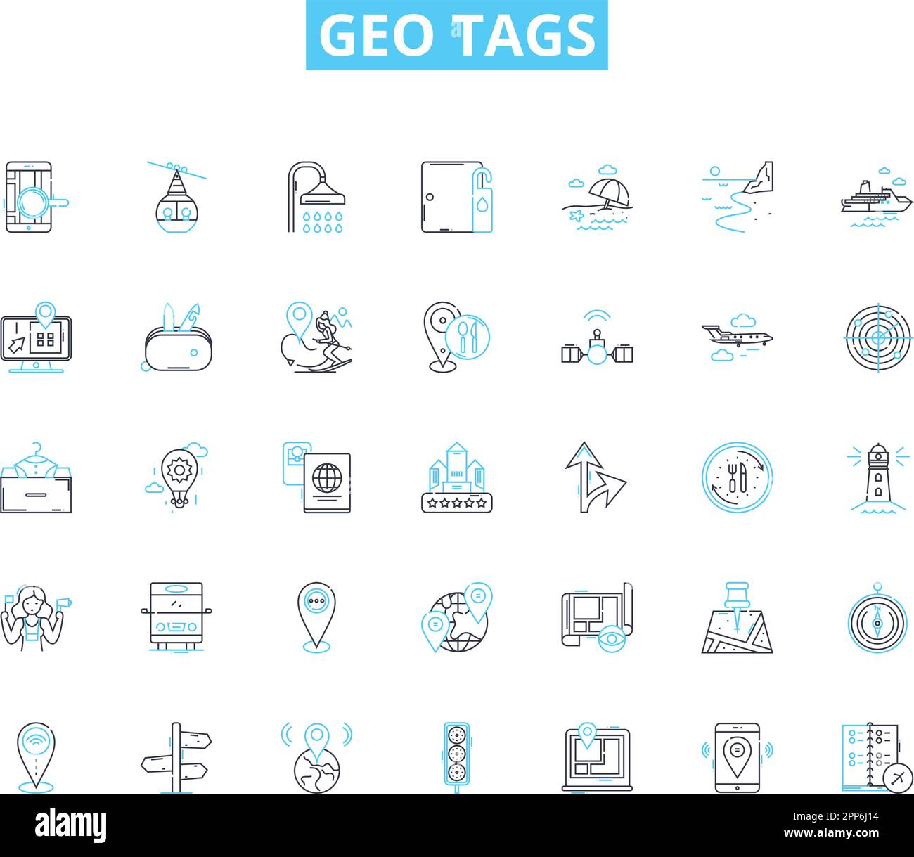 Lineare Symbole für Geo-Tags festgelegt. Breitengrad, Längengrad ...