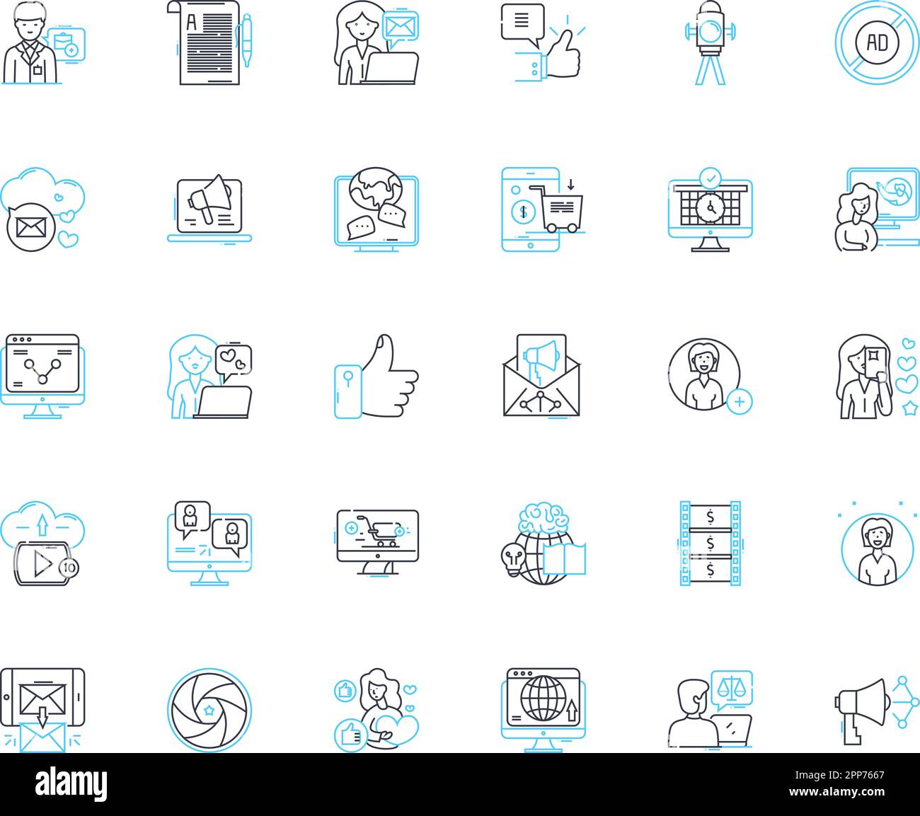Innovative lineare Symbole für Medien. Disruptiv, Futuristisch ...