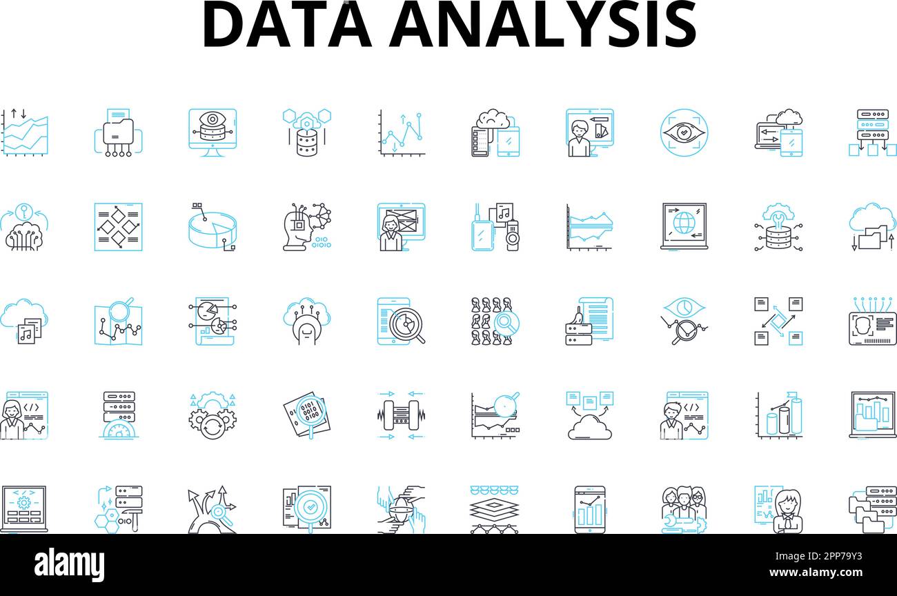 Lineare Symbole für Datenanalyse festgelegt. Analysen, Big Data, Erkenntnisse, Metriken ...