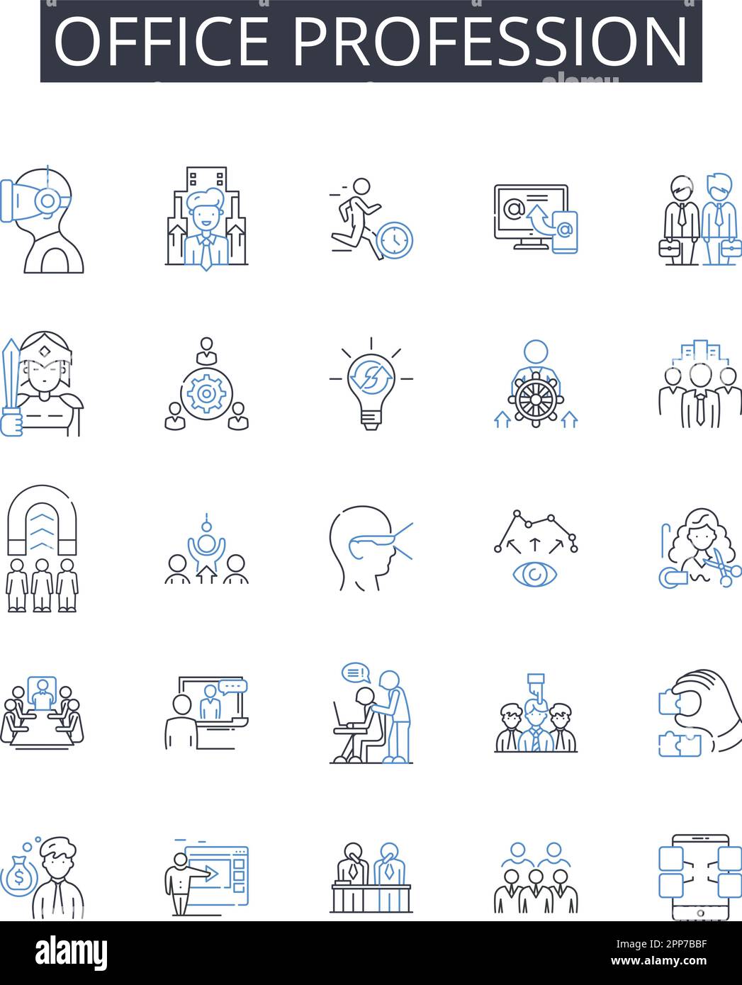 Symbolsammlung für Büroberufslinien. Tätigkeit, Karriere, Beruf, Arbeit ...