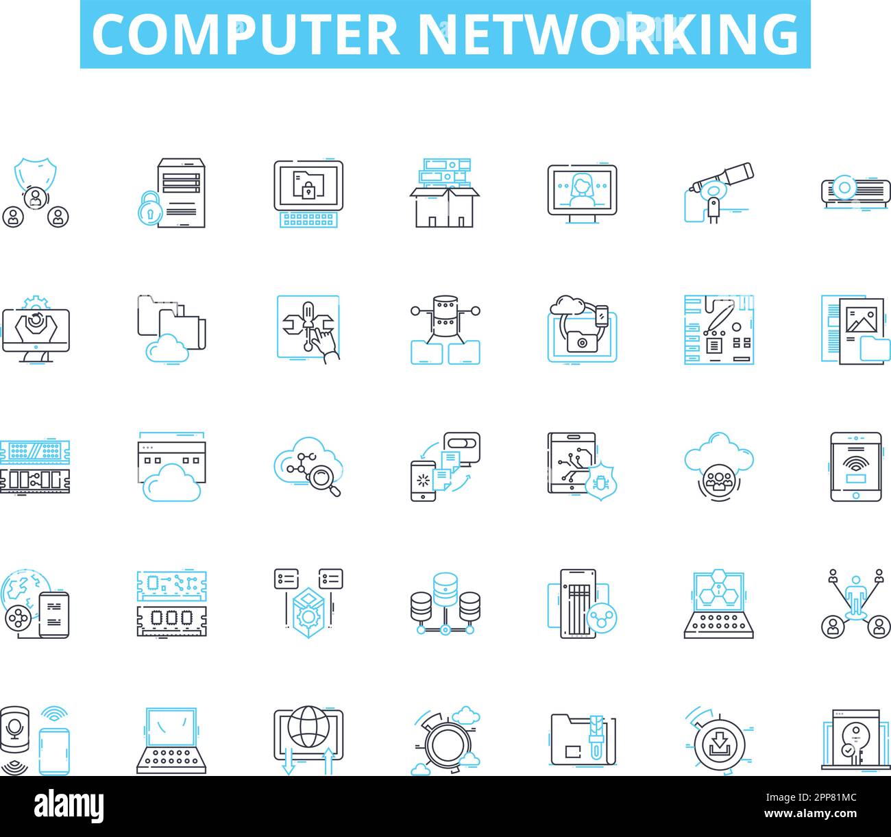 Lineare Symbole für Computernetzwerke eingestellt. Router, LAN, WAN ...