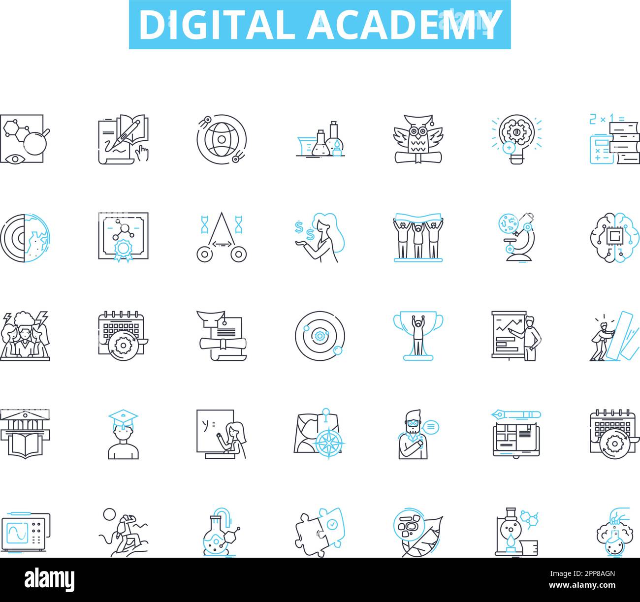 Lineare Symbole der digitalen Akademie. Bildung, Technologie ...