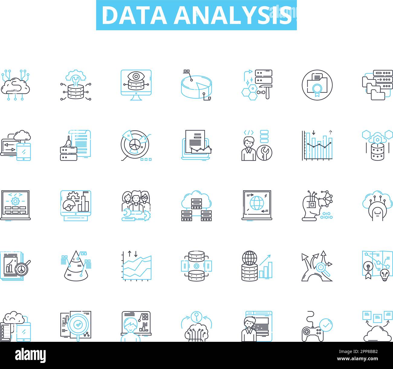 Lineare Symbole für Datenanalyse festgelegt. Analysen, Big Data, Erkenntnisse, Metriken ...