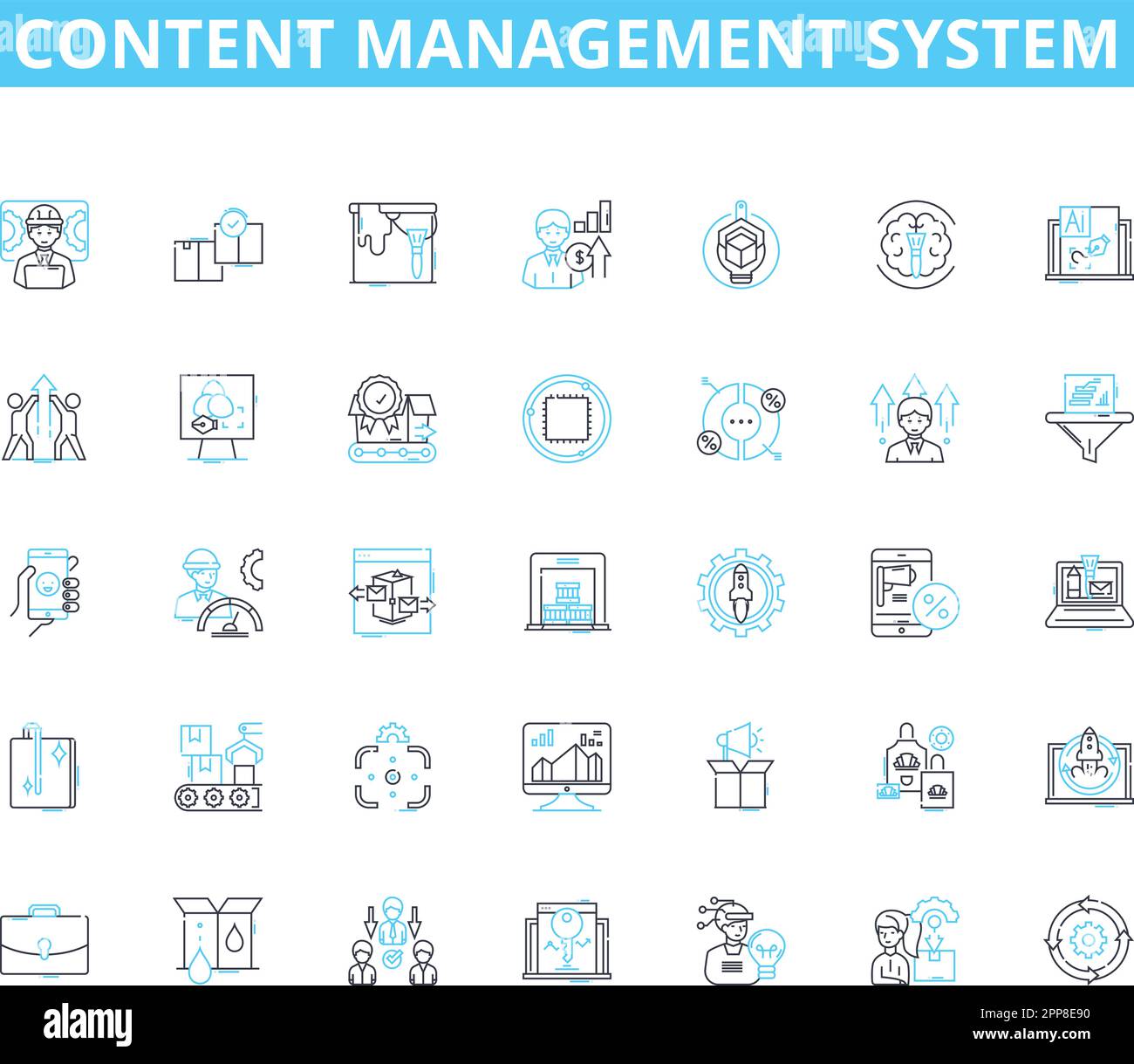 Lineares Content-Management-System-Symbolset. Datenbank, Schnittstelle ...