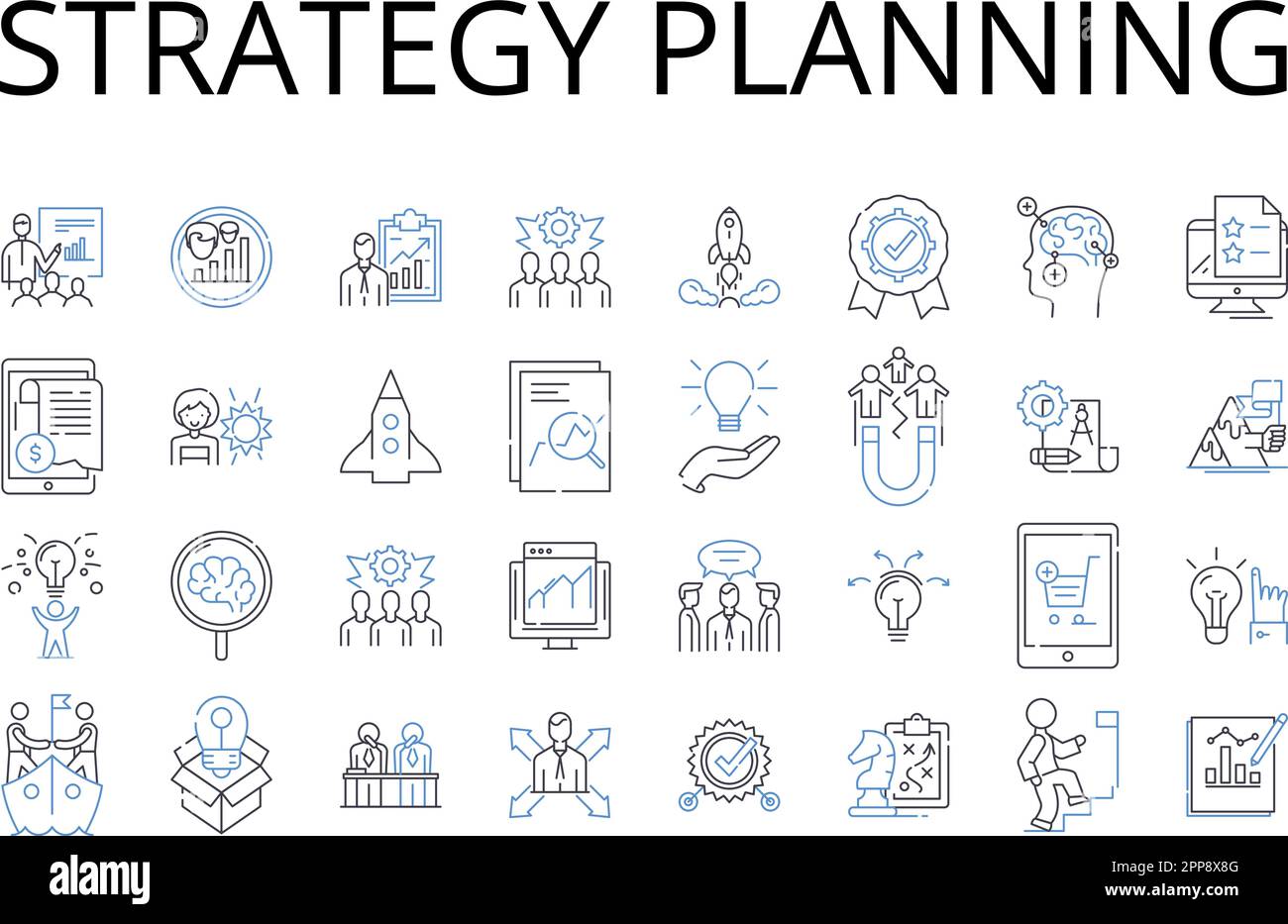 Symbolsammlung für Strategieplanungslinien. Zielsetzung, Aktionsplan ...