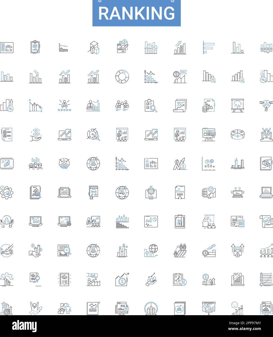 Sammlung mit Symbolen für die Rangfolge der Gliederung. Rang, Liste ...