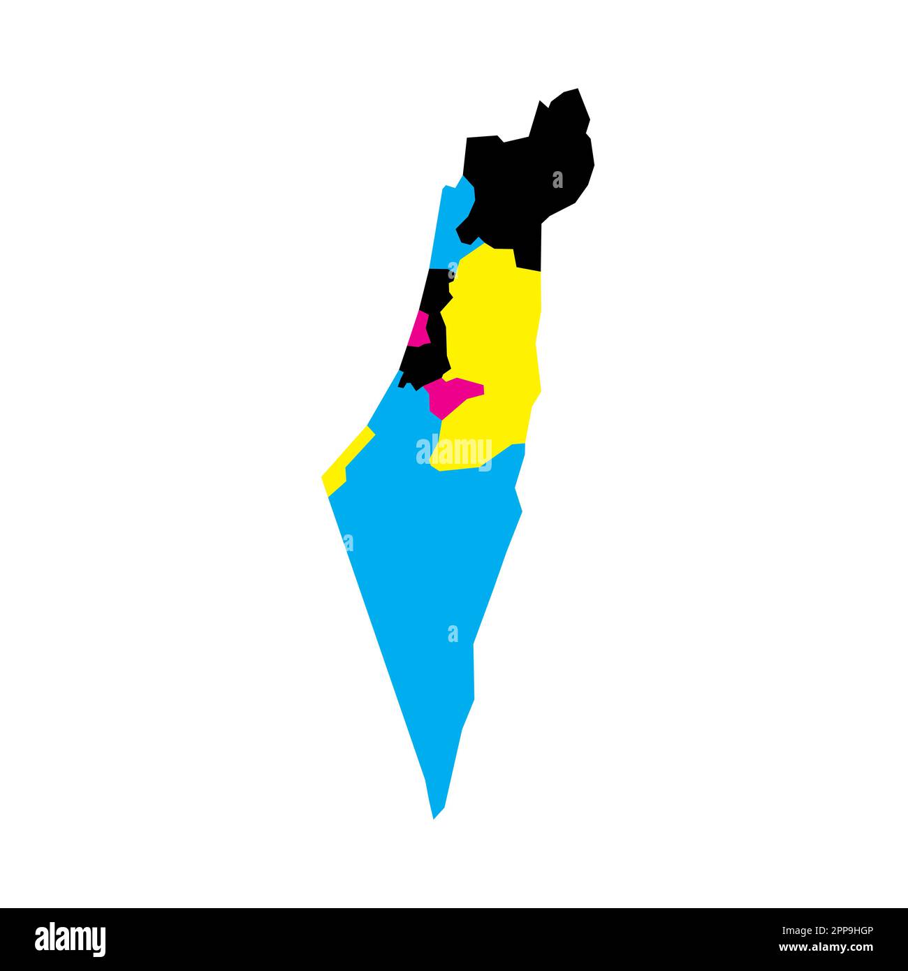 Politische Karte Israels mit Verwaltungsbezirken - Bezirke, Gazastreifen, Judäa und Samaria ...