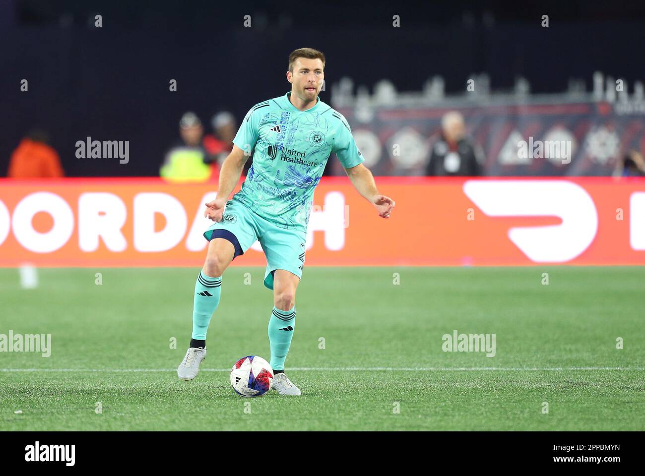 22. April 2023; Foxborough, MA, USA; Der Verteidiger der New England ...