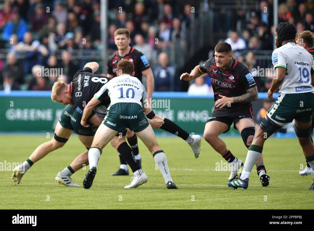 Jackson Wray aus Saracens nimmt beim Gallagher Premiership Rugby-Spiel ...