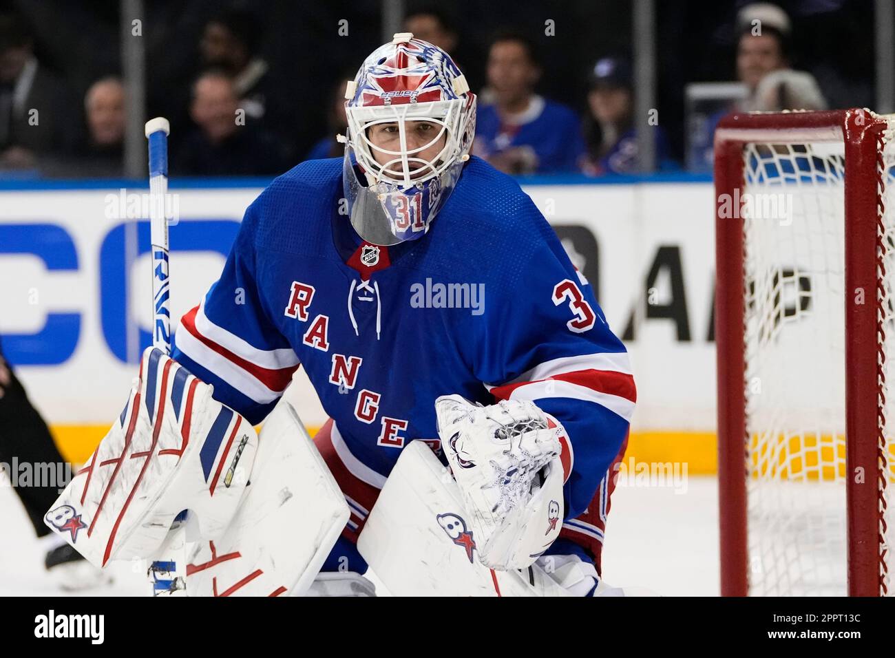 New York Rangers goaltender Igor Shesterkin (31) during the first ...