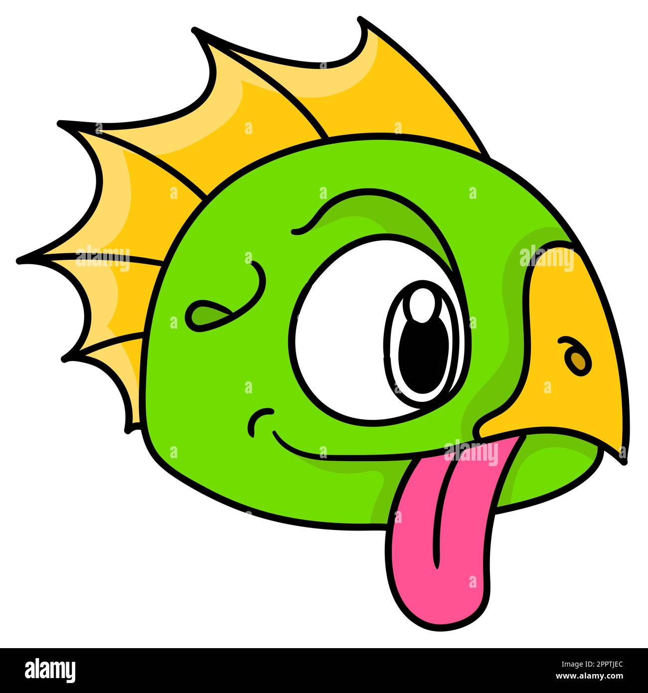 chamäleon-Kopf-Emoticon mit niedlichem Gesicht, das aus der Zunge ragt ...