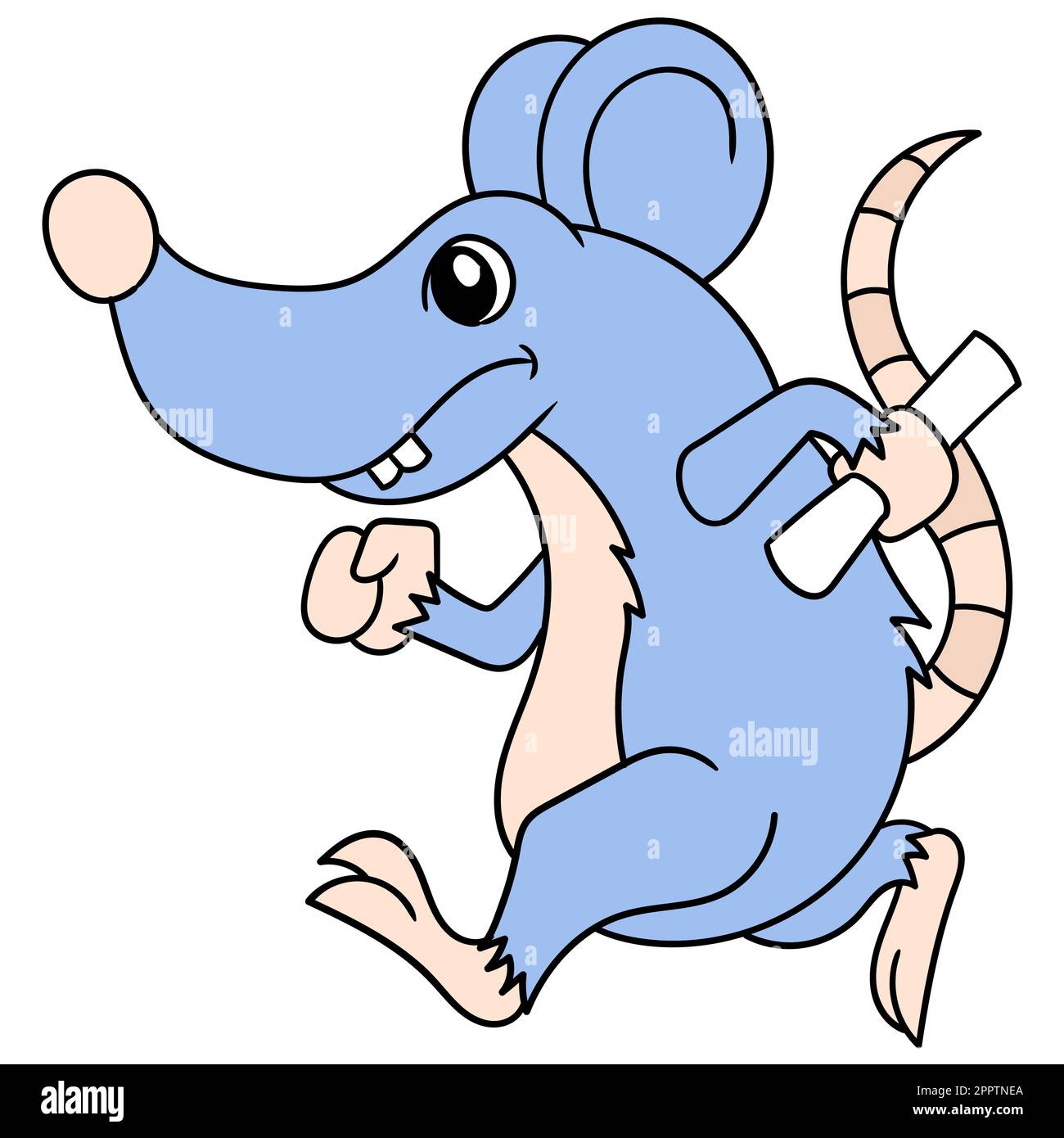 Die Maus lief begeistert mit Begeisterung und trug eine Rolle ...